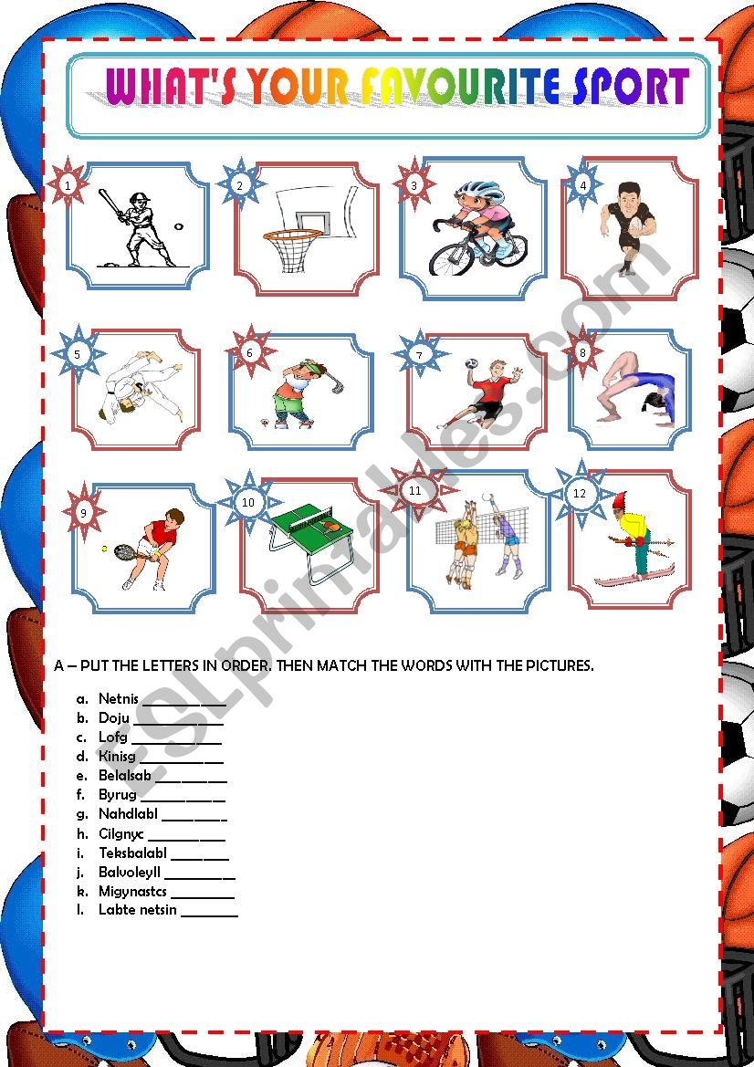 WHAT´S YOUR FAVOURITE SPORT? - ESL worksheet by ascincoquinas