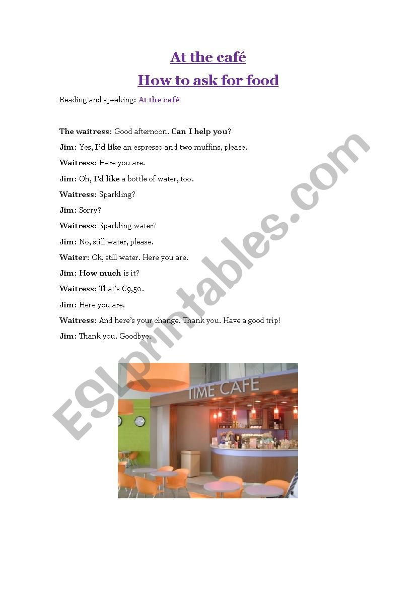 At the café - ESL worksheet by monicaan
