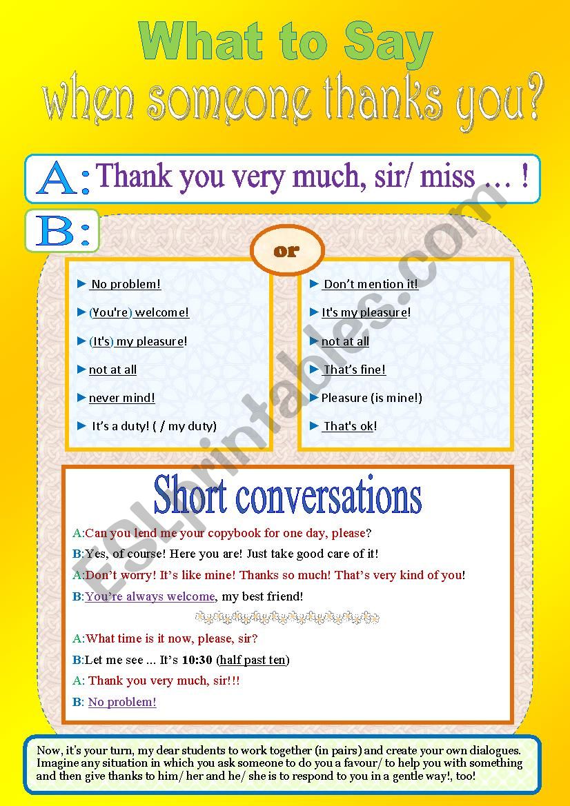 Communicative Function: What to say when someone thanks you? (very ...