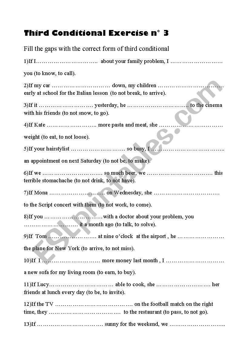 Third Conditional Exercise n°3 - ESL worksheet by luglio15