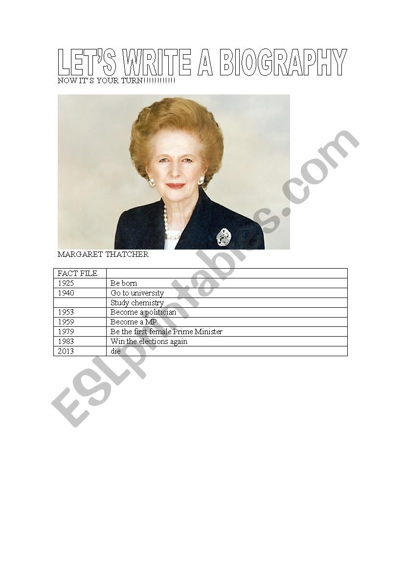 let´s write a biography - ESL worksheet by greatteaching