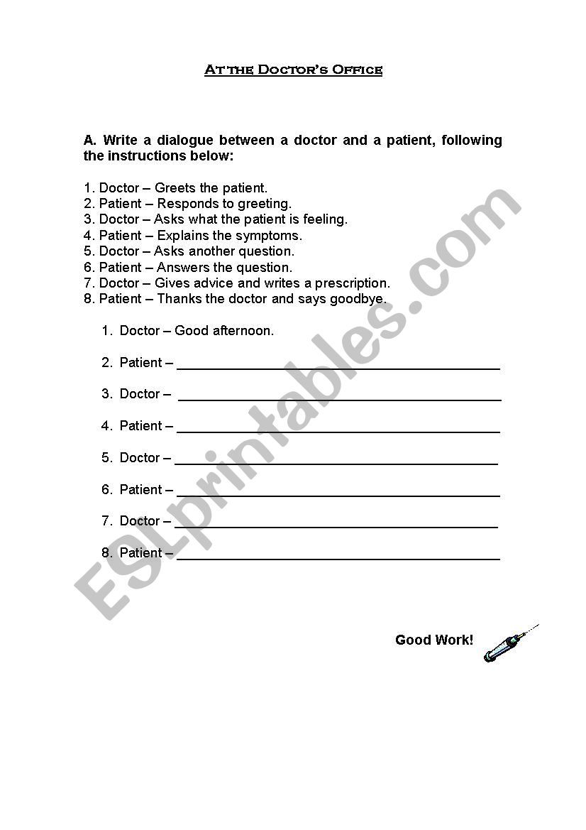 At the doctor´s office - ESL worksheet by kidinha