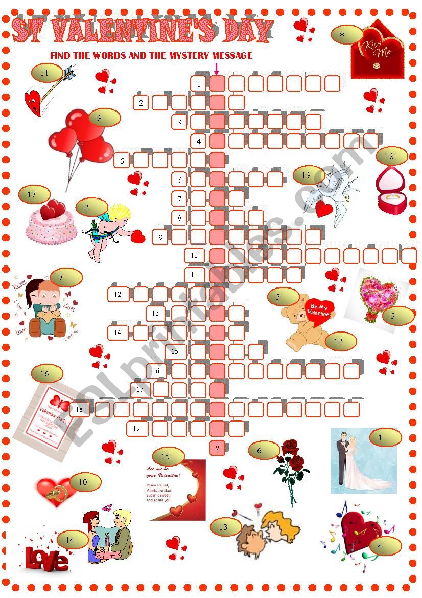 St Valentine´s day : crossword puzzle - ESL worksheet by spied-d-aignel