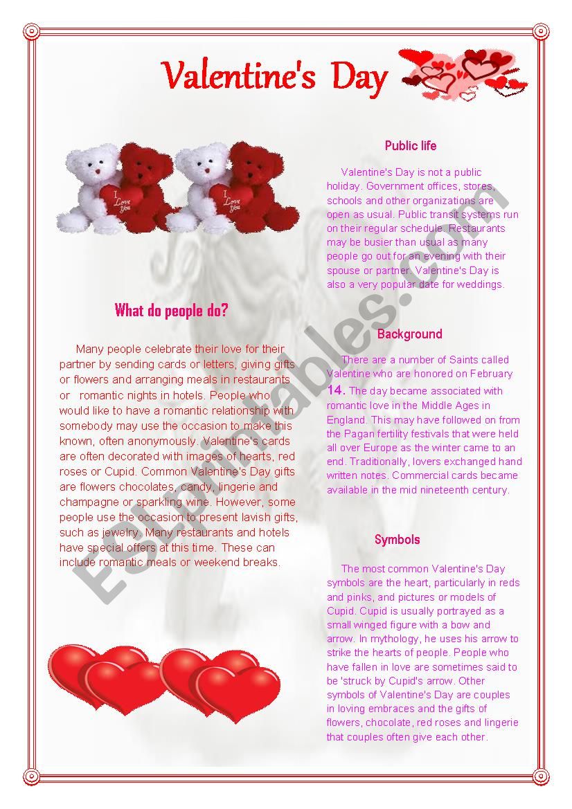 Free Printable ESL Valentine's Day Worksheets — Worksheets Mom