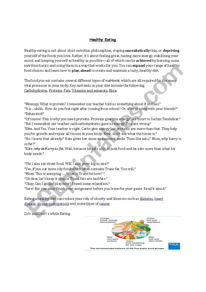 HEALTHY DIET (Reading comprehension with main focus on VOCABULARY and ... HEALTHY DIET (Reading comprehension with main focus on VOCABULARY and ...