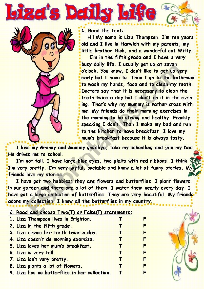Liza´s Daily Life - ESL worksheet by Tmk939