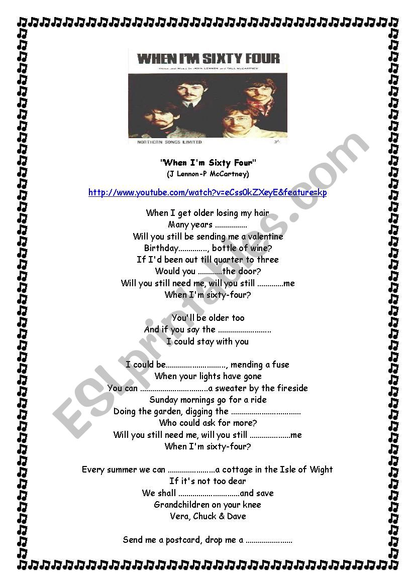 The Beatles -´When I´m sixty-four´ - gap fill and future forms - ESL ...