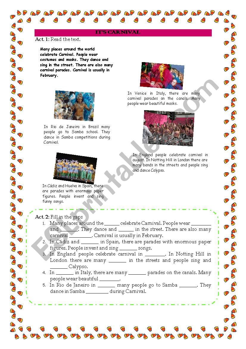 ITÂ´S CARNIVAL - ESL worksheet by Hannaji