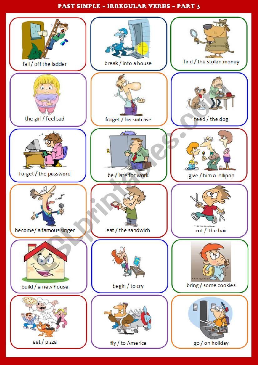 IRREGULAR VERBS â€“ PAST SIMPLE â€“ SPEAKING EXERCISES â€“ PART 3 / 4 ...