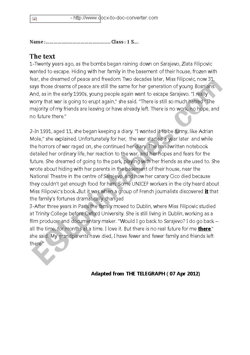 Full Term test N°2 First Form - ESL worksheet by amiri12