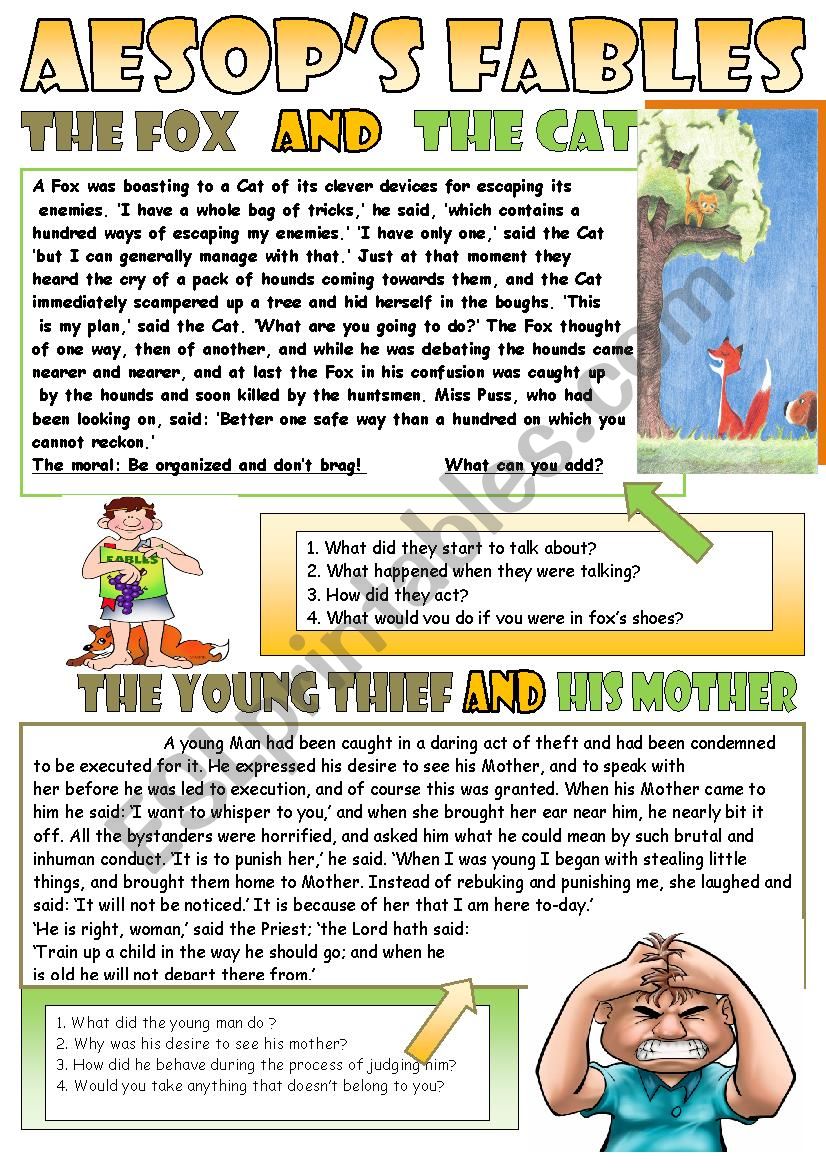 Aesop´s fables for reading and discussing the moral. - ESL worksheet by ...
