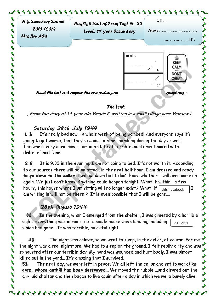 Reading comprehension Term II - ESL worksheet by abid fedwa Reading comprehension Term II - ESL worksheet by abid fedwa