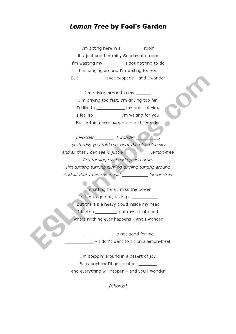 Lemon tree by Fool´s Garden - ESL worksheet by maiteacher