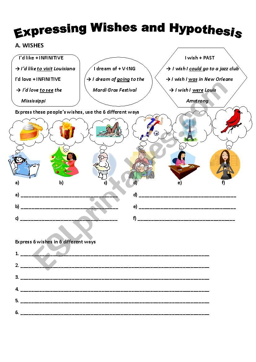 EXPRESSING WISHES AND HYPOTHESIS ESL Worksheet By Maurice