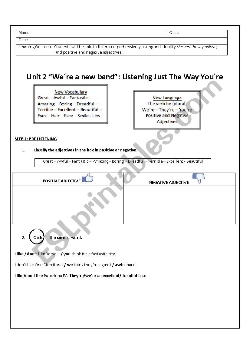 Just The Way You´re - ESL worksheet by floooos