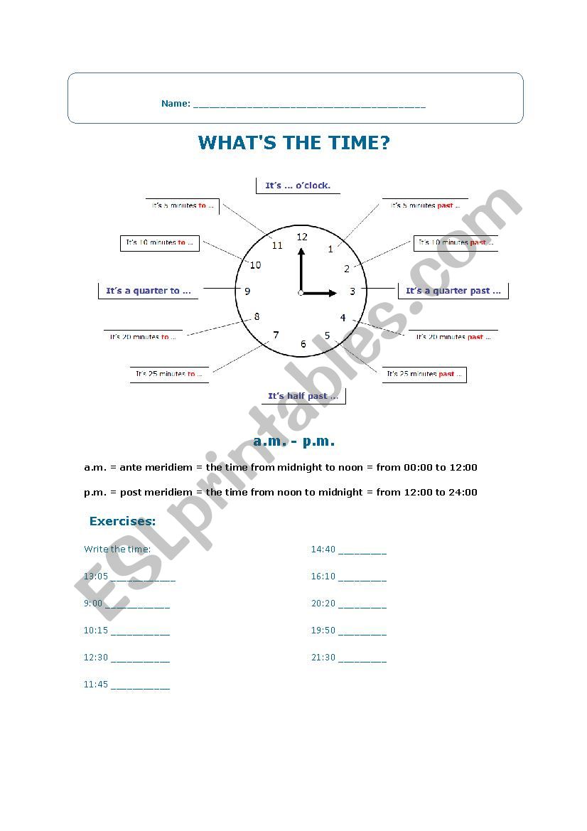 What´s the time? - ESL worksheet by profcristina