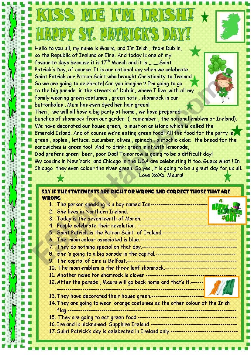 St.Patrick´s Day : reading - ESL worksheet by spied-d-aignel