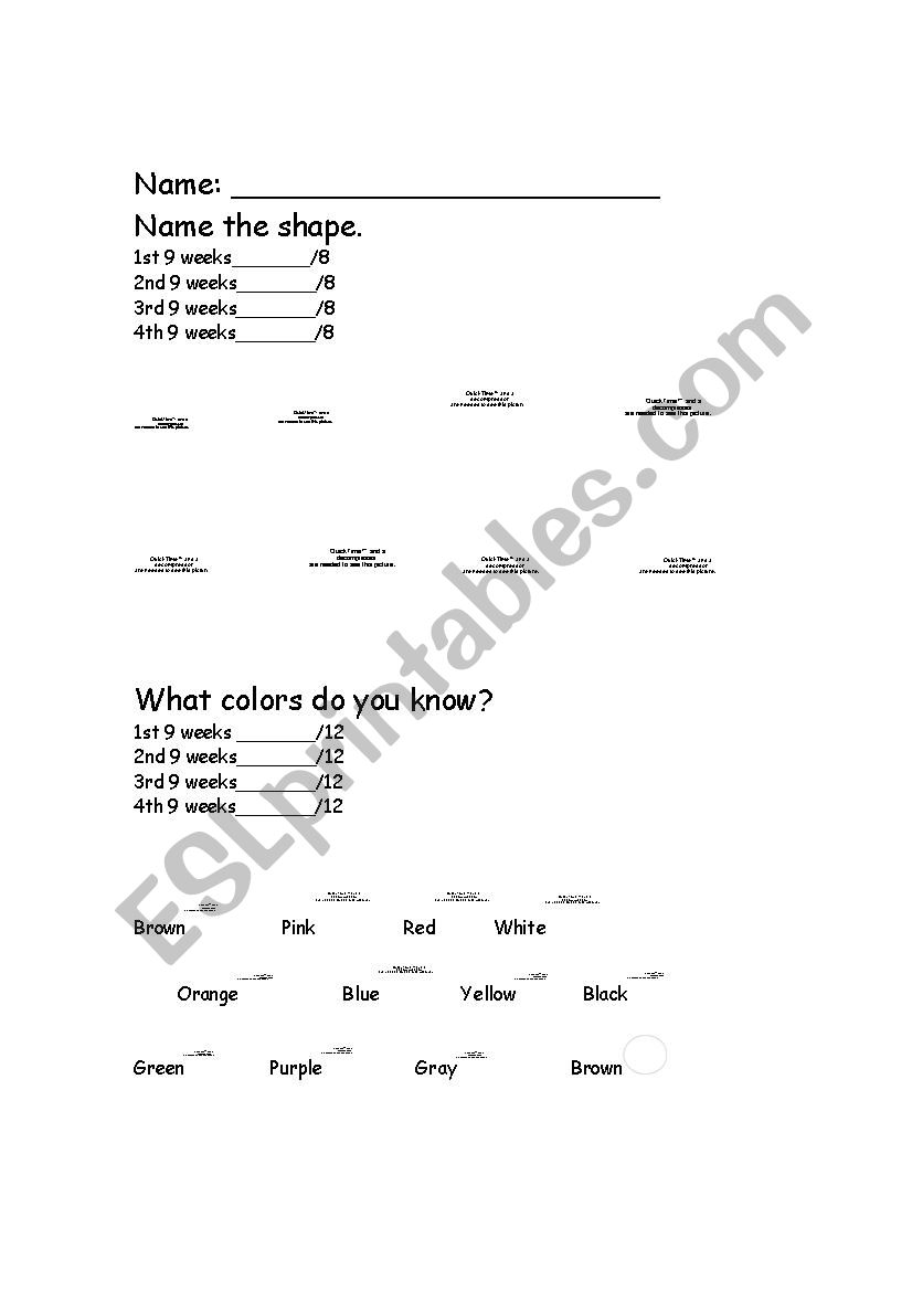 Colors and Shapes Assessment - ESL worksheet by mhhamlin