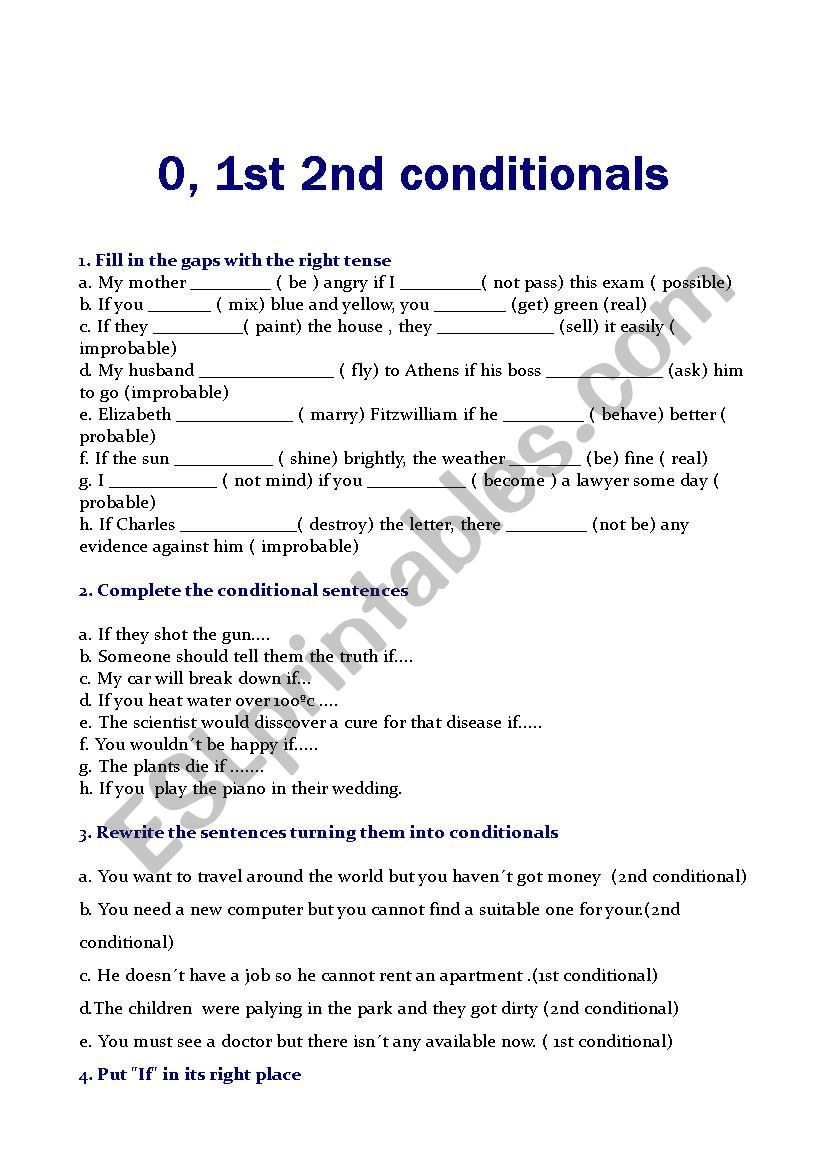 Zero First And Second Conditional ESL Worksheet By Amrodriguez