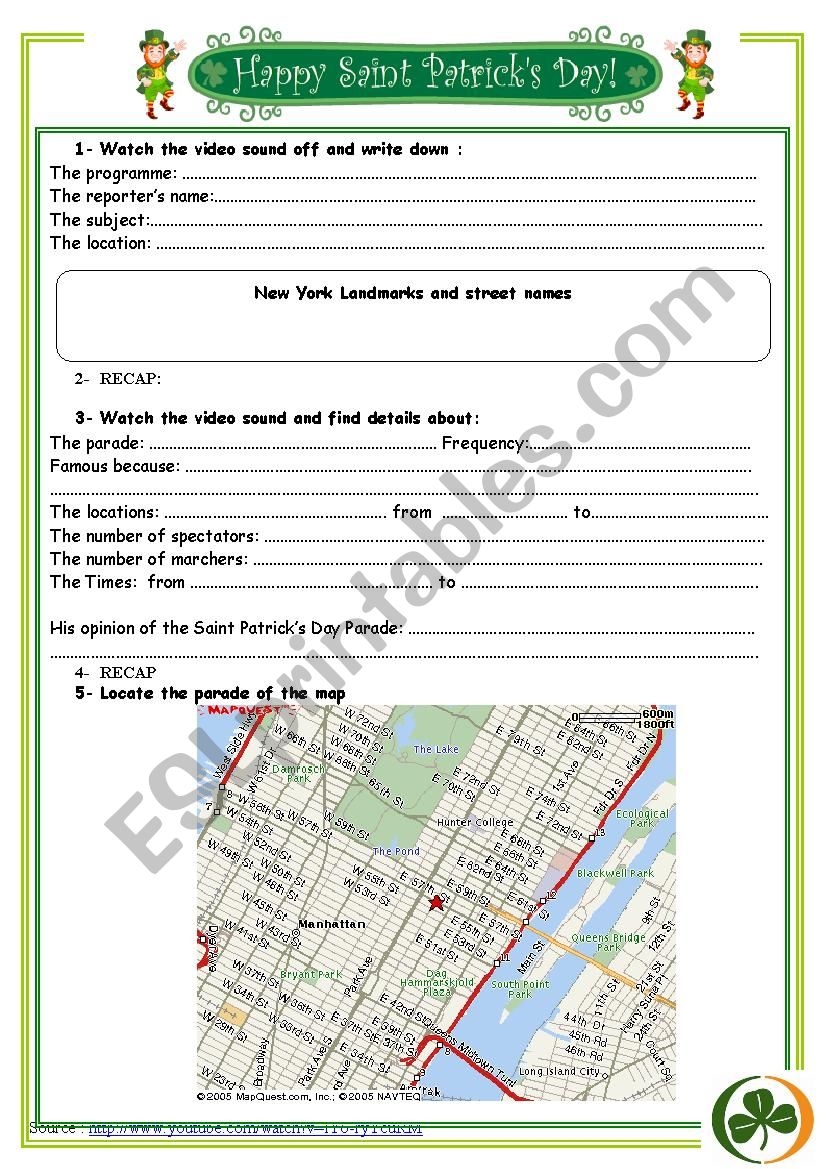 St Patrick´s Day Parade VIDEO - ESL worksheet by Aurore