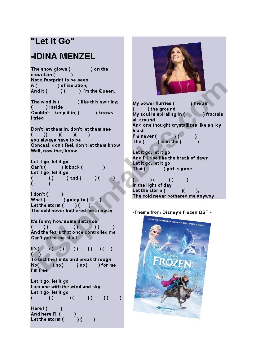 song dictation ´let it go´ from the disney´s frozen ost - ESL worksheet ...