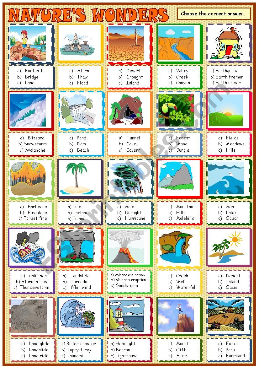Nature´s wonders: multiple choice activity - ESL worksheet by spied-d ...