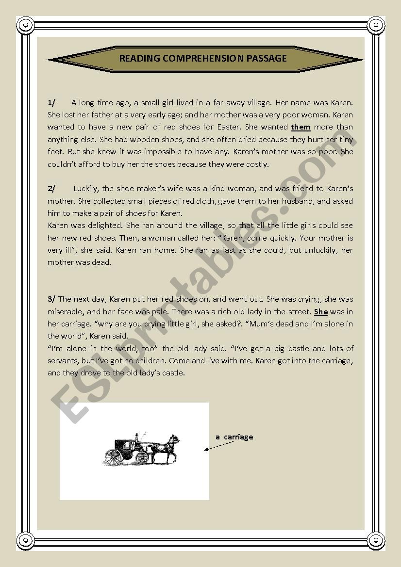 Reading Comprehension "Karen´s story" / Pre-intermediate to ...