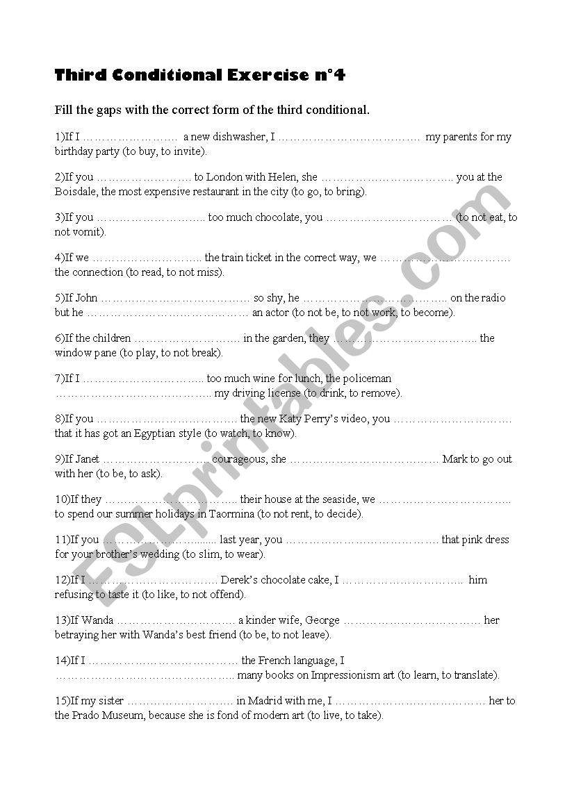 Third conditional exercise n°4 - ESL worksheet by luglio15