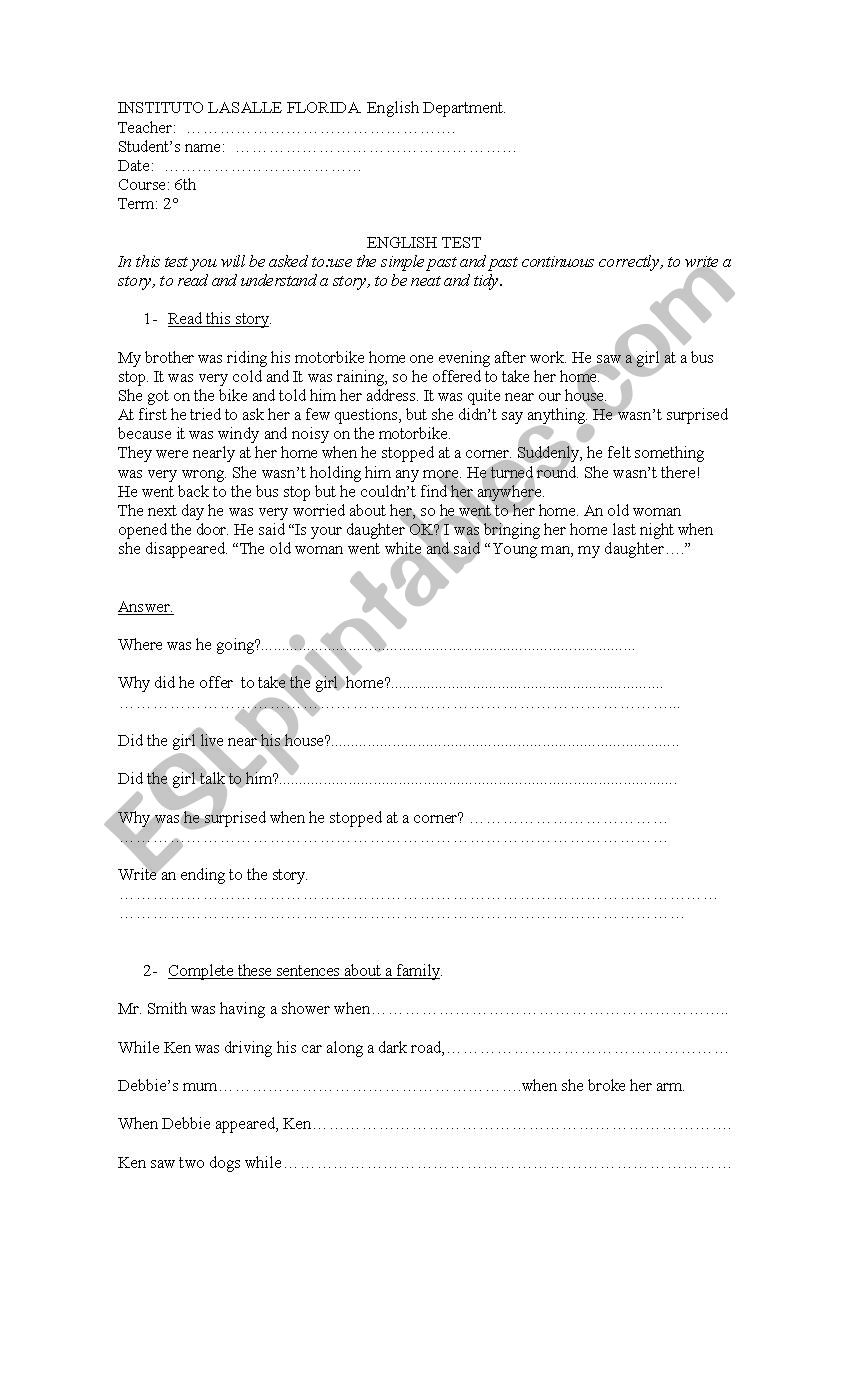 test simple past/past continuous - ESL worksheet by pila