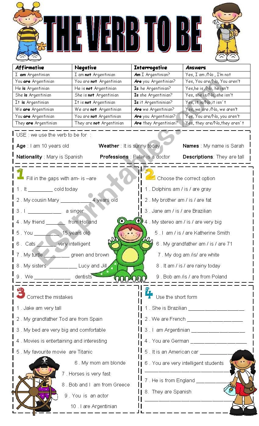 verb to be - 1 ° part - ESL worksheet by vampire.girl.22