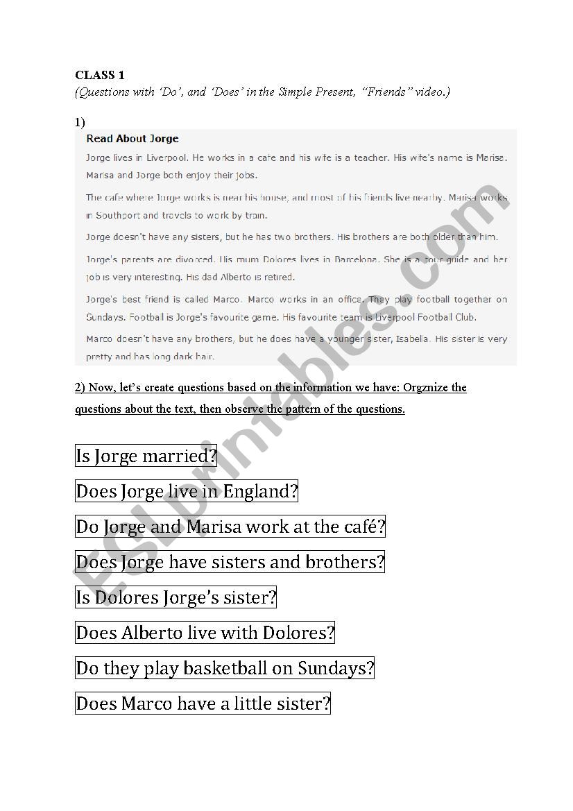 Questions with ‘Do’, and ‘Does’ in the Simple Present - ESL worksheet ...