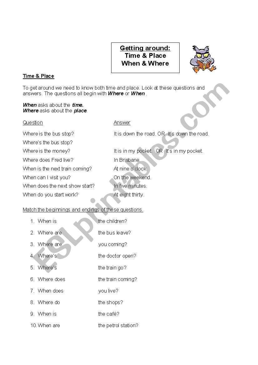 TÝME AND PLACE - ESL worksheet by birsenmut