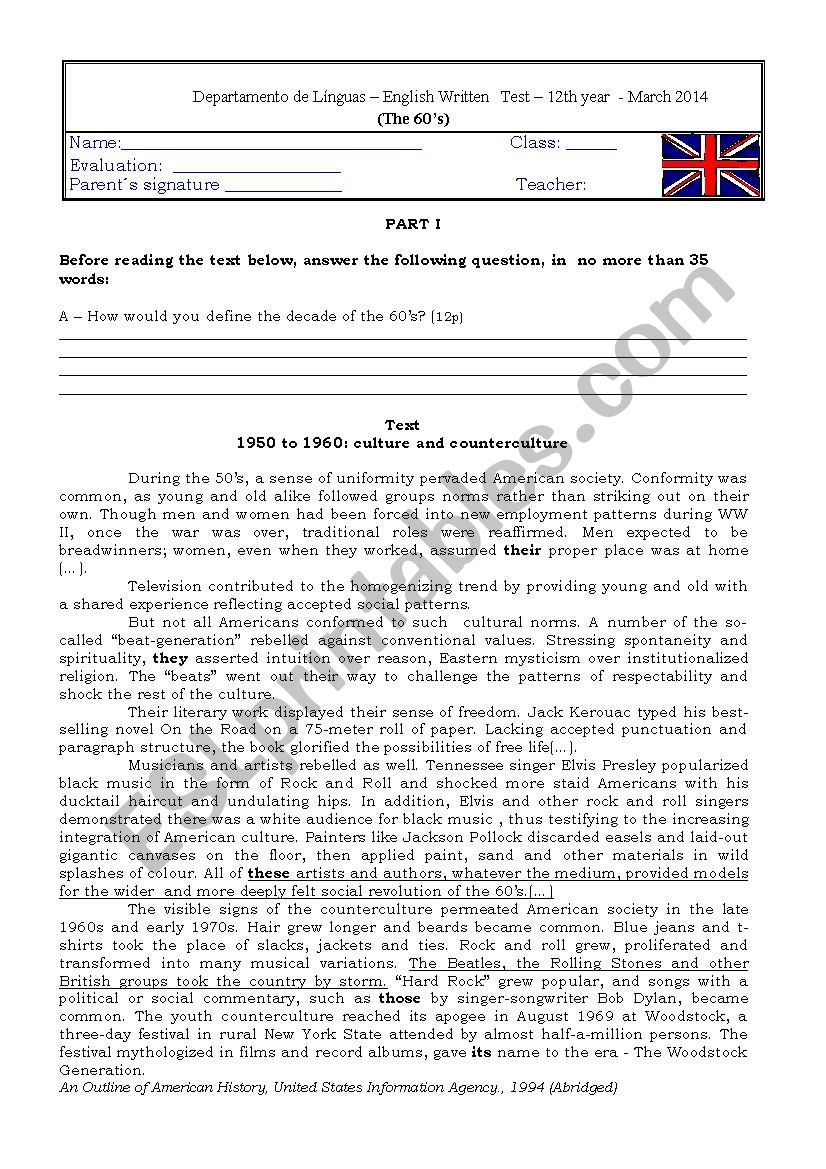 The 60´s and the social revolution - ESL worksheet by tancredo