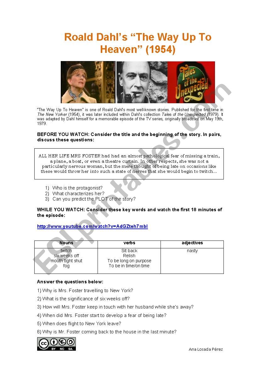 4 skills lesson: Roald Dahl´s THE WAY UP TO HEAVEN - ESL worksheet by ...