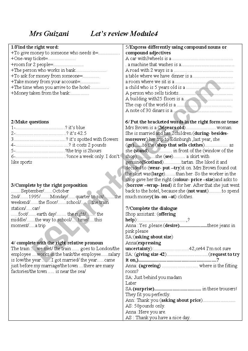 let´s review module 4 for the 8th form - ESL worksheet by boutheina harrabi