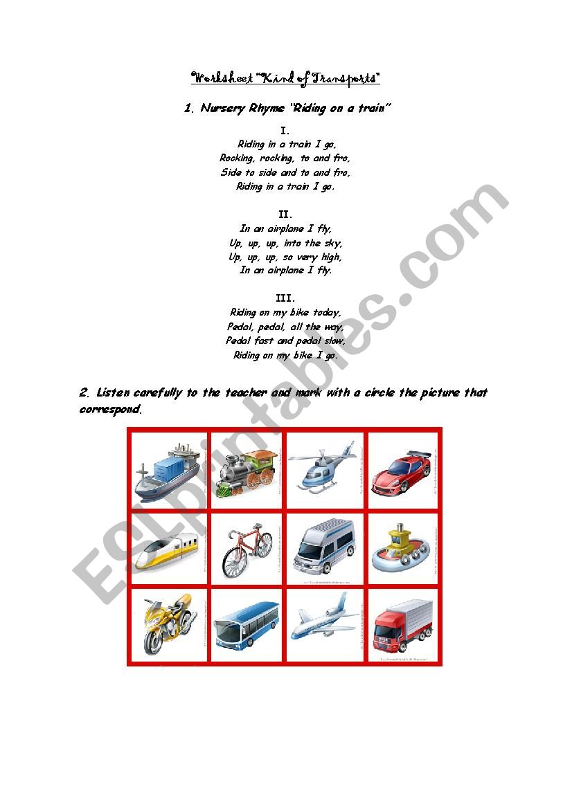 Nursery Rhyme “Riding on a train - ESL worksheet by Carly_Chan