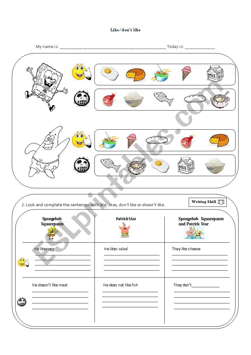 Like/don´t like - ESL worksheet by kokoro