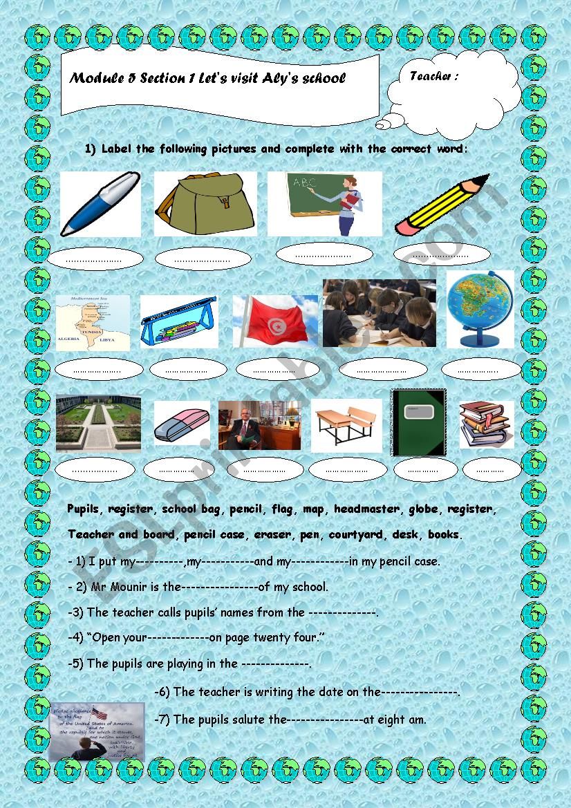 Module 5 section 1 Let´s visit Aly´s school 7th f - ESL worksheet by dhouha Module 5 section 1 Let´s visit Aly´s school 7th f - ESL worksheet by dhouha