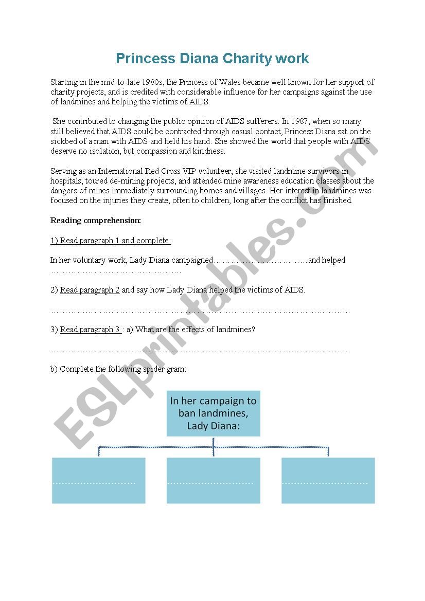 Princess Diana´s charity work - ESL worksheet by olfa hammami
