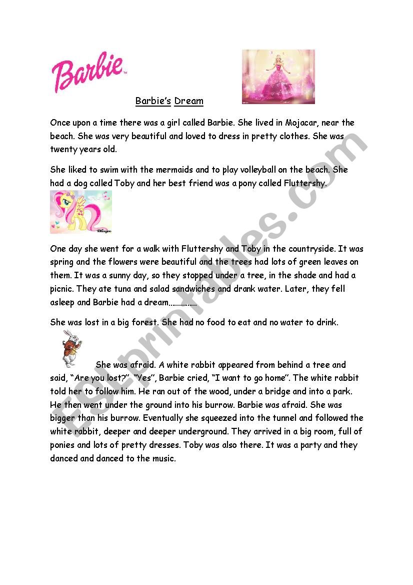 BARBIE´s Dream Text & Questions - ESL worksheet by Javier12