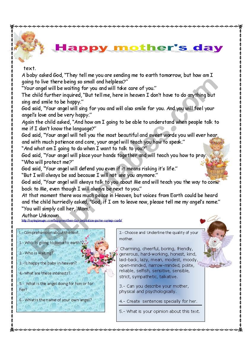 Happy Mother´s day - ESL worksheet by erika210