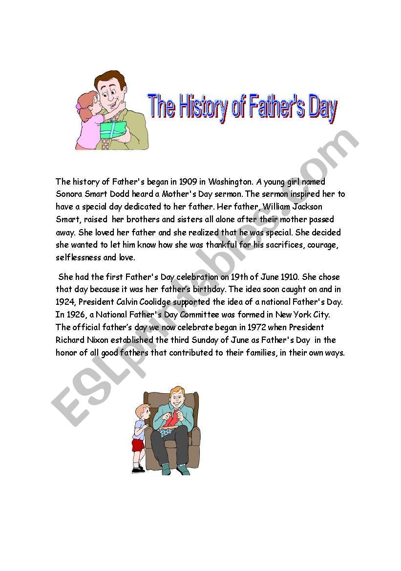 The History of Father´s Day (past simple) - ESL worksheet by paujo