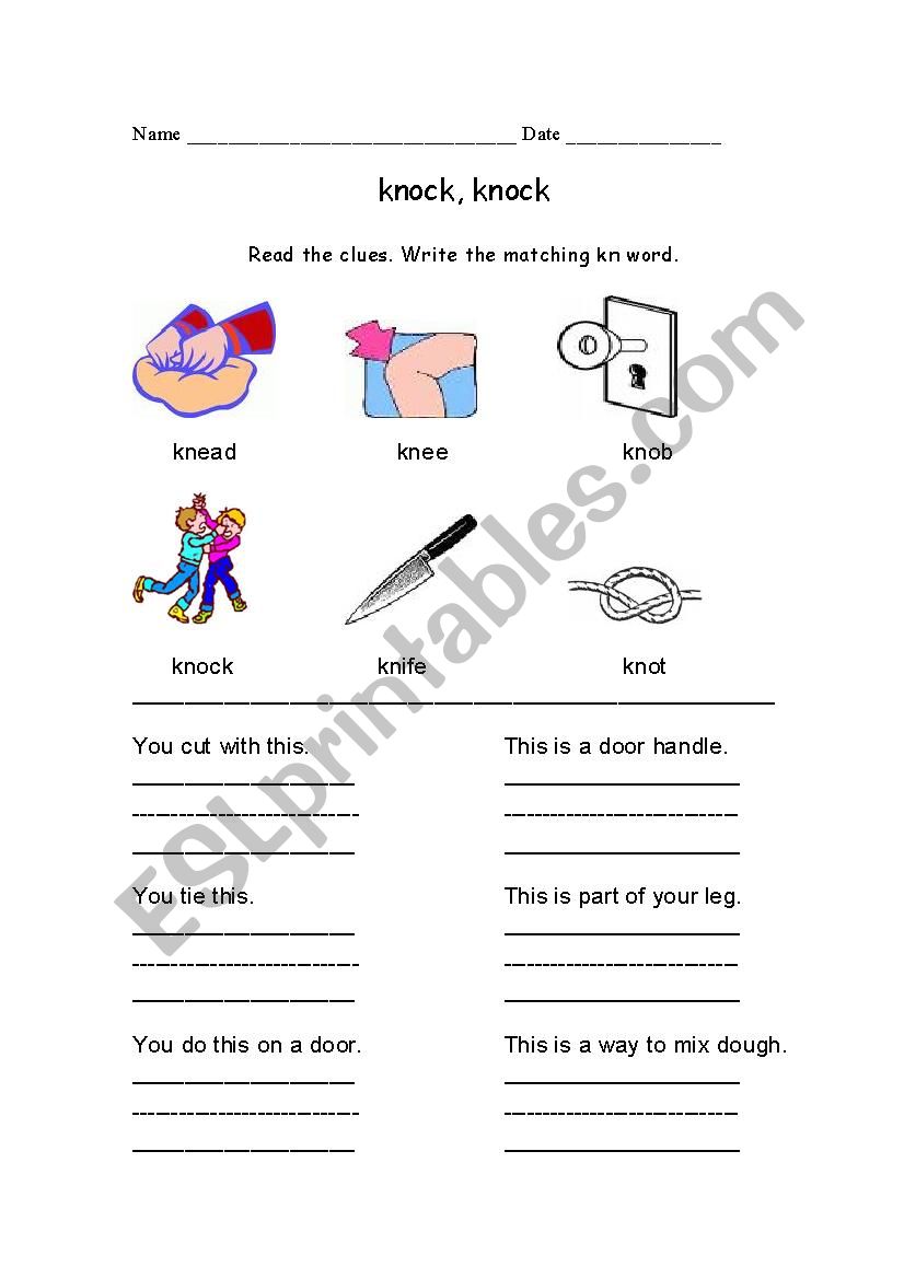 silent ´k´ words - ESL worksheet by bhagyodaya