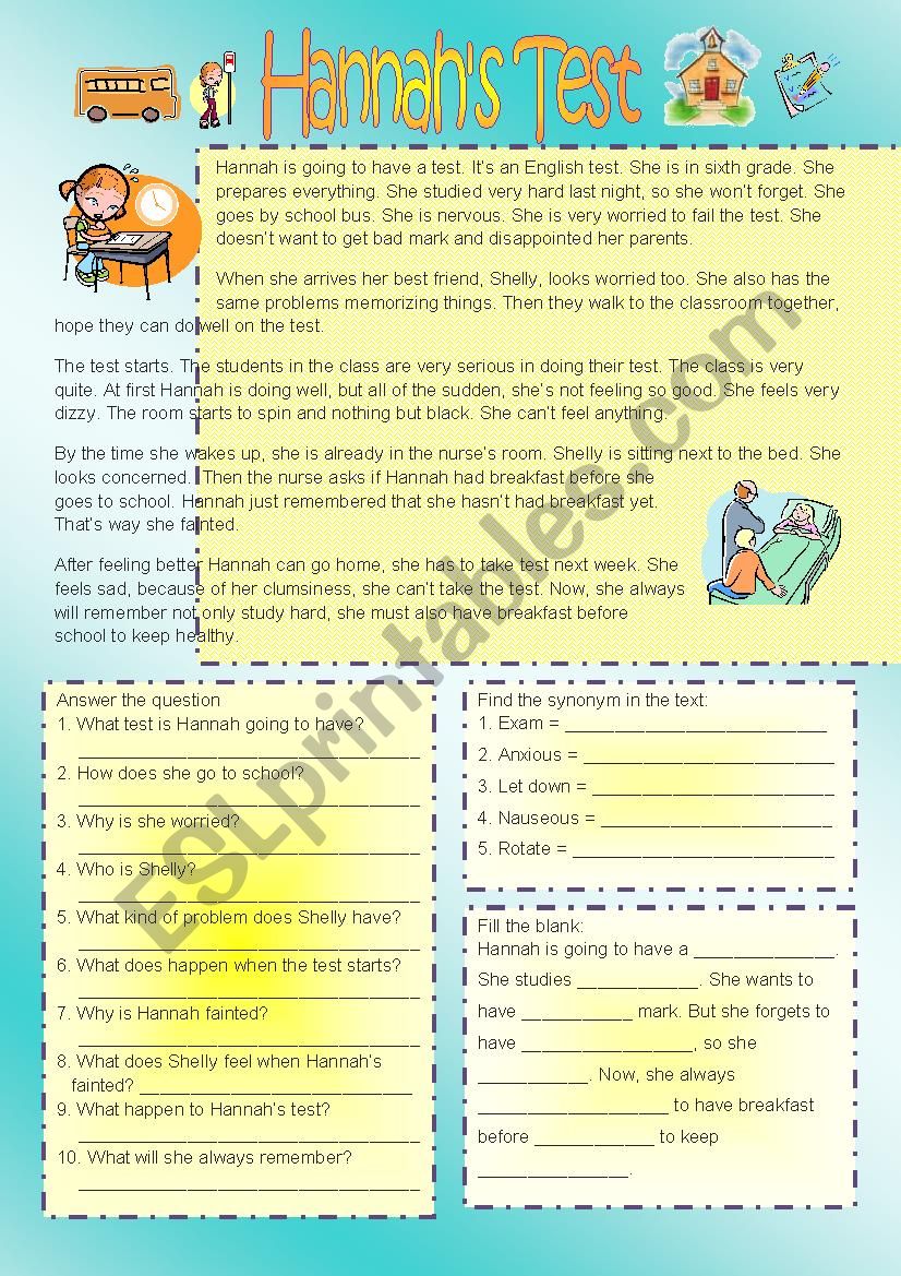Hannah´s Test - ESL worksheet by andang