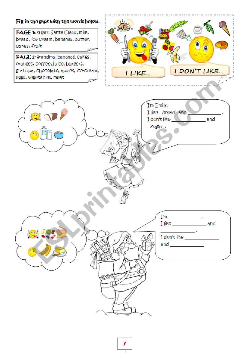 I like and I don´t like..food - ESL worksheet by Dana91