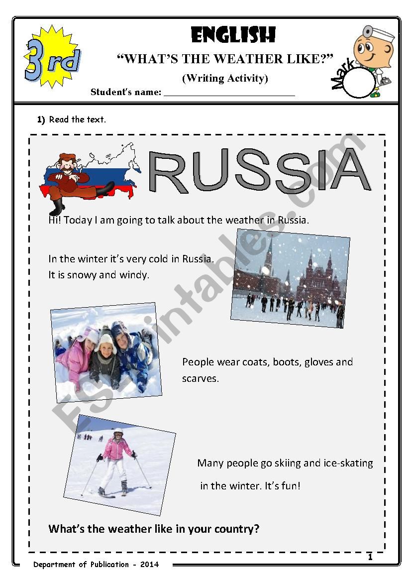 WHAT´S THE WEATHER LIKE? (Writing Activity) - ESL worksheet by trilce2011