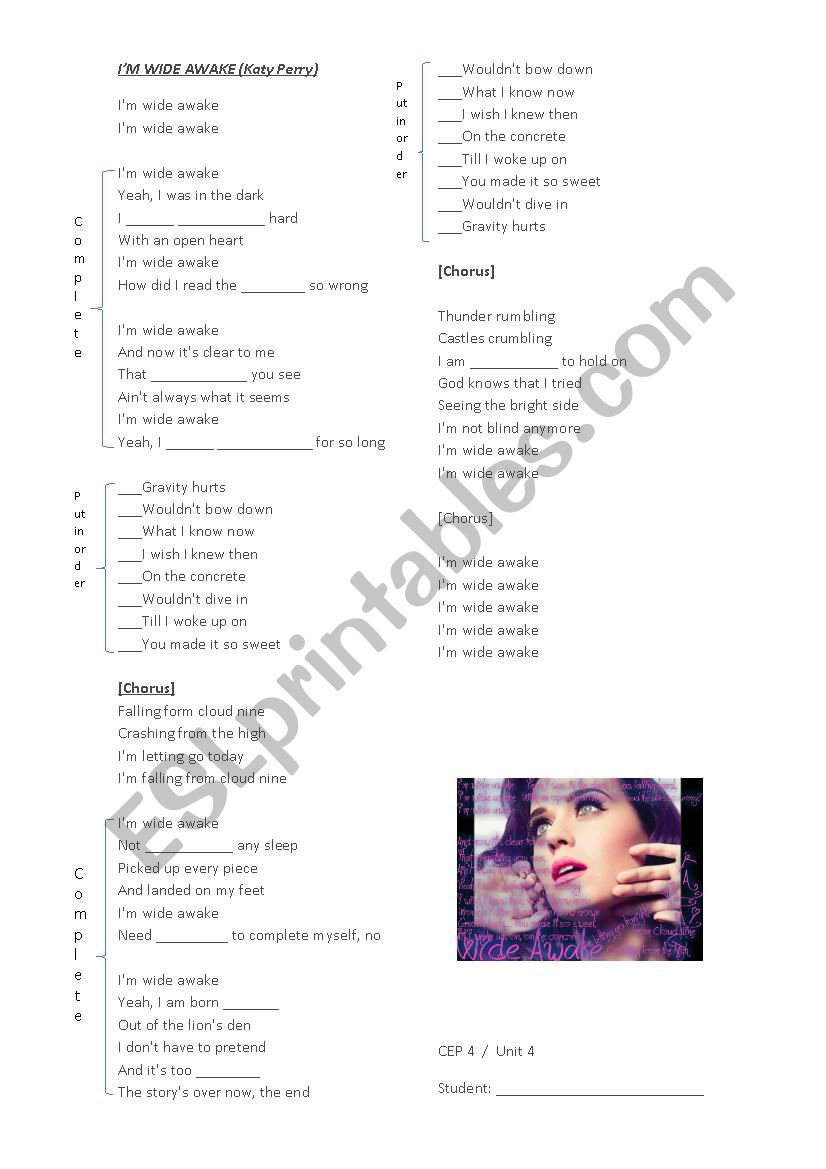 I´m wide awake - ESL worksheet by tissi
