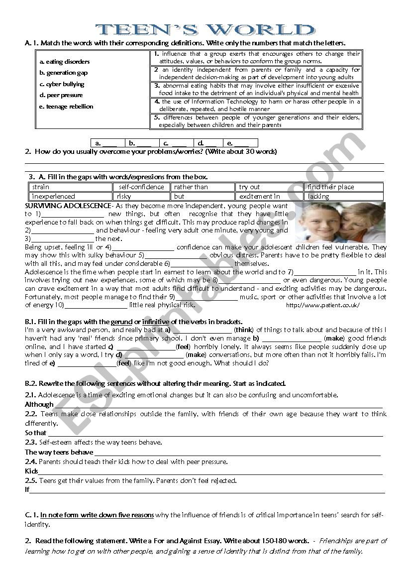 TEENS´ WORLD- SURVIVING ADOLESCENCE - ESL worksheet by teresapr