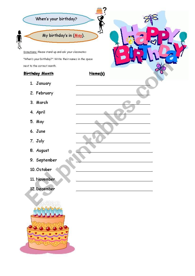 Months: When´s your birthday? - ESL worksheet by Kurisuti