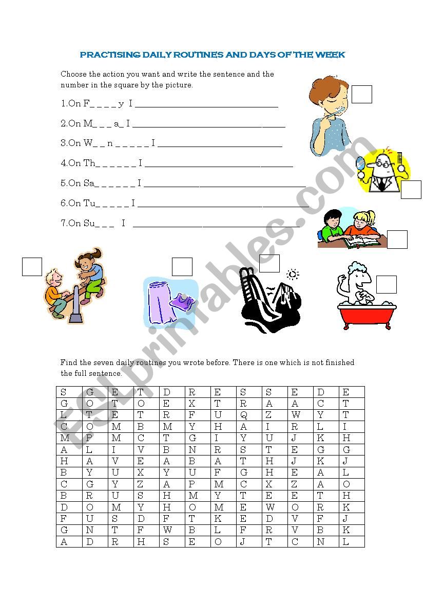 DAILY ROUTINES AND DAYS OF THE WEEK - ESL worksheet by FabiolaSoto